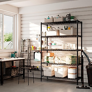 REIBII 73''H Storage Shelves 1780LBS Wire Shelving Unit with Wheels 5 Tier Metal Shelving,Heavy Duty Metal Shelves for Storage Rack,73''HX35''WX15''D