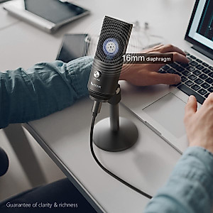 Fifine Podcast Microphone USB with Headphone Monitoring 3.5mm Jack and Pluggable USB Connectivity Cable for Computer,PC,Mac/Windows,Recording Voice Over, Streaming Twitch/Gaming/YouTube/Discord-K670B