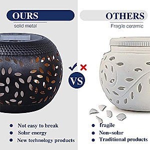 Solar Table Lantern Outdoor Waterproof- Dancing Flickering Flame Solar Powered LED Light，Black Metal Desktop Decorative Lamp Auto On/Off Lighting Dusk to Dawn for Desk Patio Garden Pathway Yard