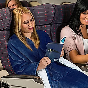 Tirrinia Sherpa Wearable Blanket Super Soft Comfy Plush Fleece Poncho for Adult Women Men Kids Throw Wrap Cover Sweatshirt Indoors or Outdoors, 55''x 80'' Navy