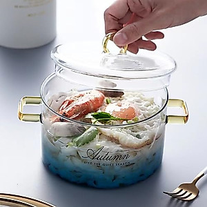 Glass Pot for Cooking On Stove, 1.5L Heat-Resistant Clear Simmer Pots for Cooking, Microwave Glass Saucepan with Cover & Handle, Glass Cookware for Noodles, Soup and simmering (Clear with Blue Tint)