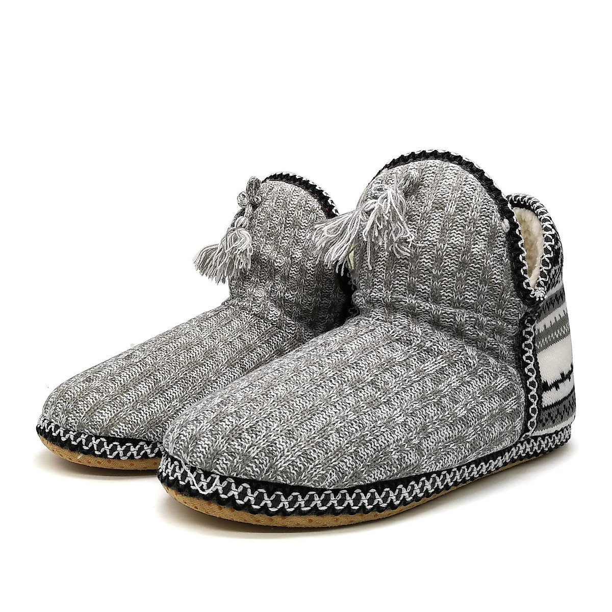 GPOS Women's Cashmere Knit House Slipper Booties Cotton Quilted Warm Indoor Ankle Boots Grey