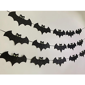 Tinbax Halloween decorations - Glow Eyes Bats Banner for Halloween Bats Decor (Pre-Strung)