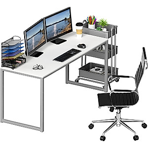 SHW Mission 55-Inch Home Office Computer Desk, White
