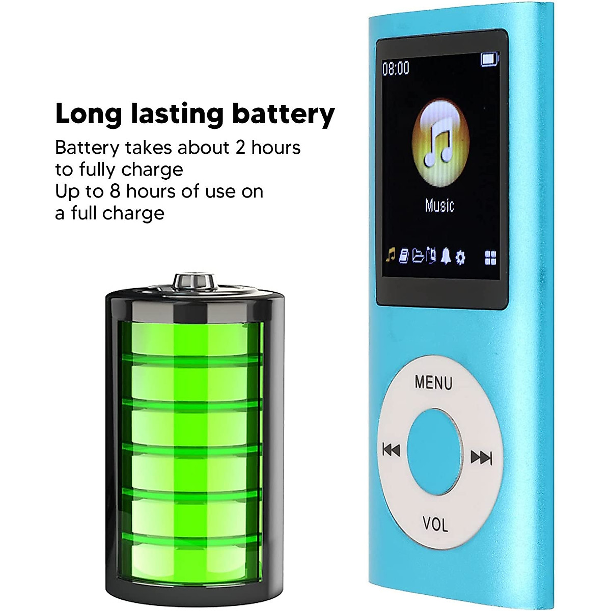 MP3 Player, Portable Lossless Sound Slim MP3 Music Player with Earphone, 1.8 Inch LCD Screen Digital Music Player, （Memory Card Not Included）(Black)