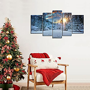 Modern Canvas Painting Wall Art Snowfield Winter Snow Forest Tree Sunrise sunset Landscape Mountain & Tree Print on Canvas Artwork Wall Decor (B)