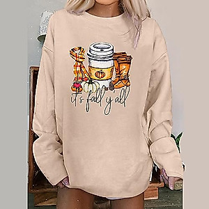 Women Witches Brew Sweatshirt Fall Sweater Funny Spooky Horror Season Sweatshirt Halloween Graphic Tees Tops,Women Halloween Hoodie Mom Sweatshirts For Women,Beige,Medium