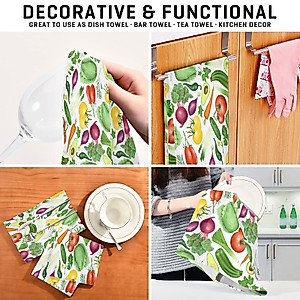 JSTEL Vegetable Kitchen Towels Set of 4,Quick Dry Dish Drying Towels Rectangle 18x28 inch Microfiber Kitchen Hand Towels Vegetable Pattern