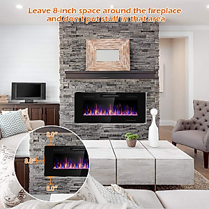 Tangkula 42 Inches Recessed Electric Fireplace, in-Wall & Wall Mounted Electric Heater with Adjustable Flame Color & Speed, Remote Control, Touch Screen, 750-1500W (42 Inches)