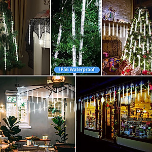 Blingstar Meteor Shower Lights 16Inch 20Tubes 720LED Christmas Outdoor Waterproof Falling Rain Extendable Cascading Icicle for Indoor Outside Xmas Halloween Tree Decor, Cool White