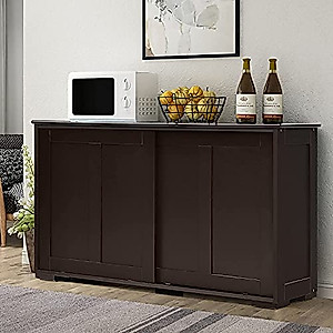 Salches Kitchen Storage Sideboard, Stackable Buffet Cabinet w/Adjustable Shelf, Cupboard w/Smooth Sliding Door for Dining Room/Living Room/Entryway/Bathroom (Brown)