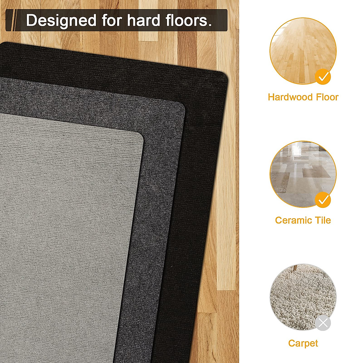 Office Chair Mat for Hardwood Floor, Aporana 36" × 47" Gaming Rolling Floor Mat, Under Desk Low-Pile Rug, Large Anti-Slip Multi-Purpose Hard Black