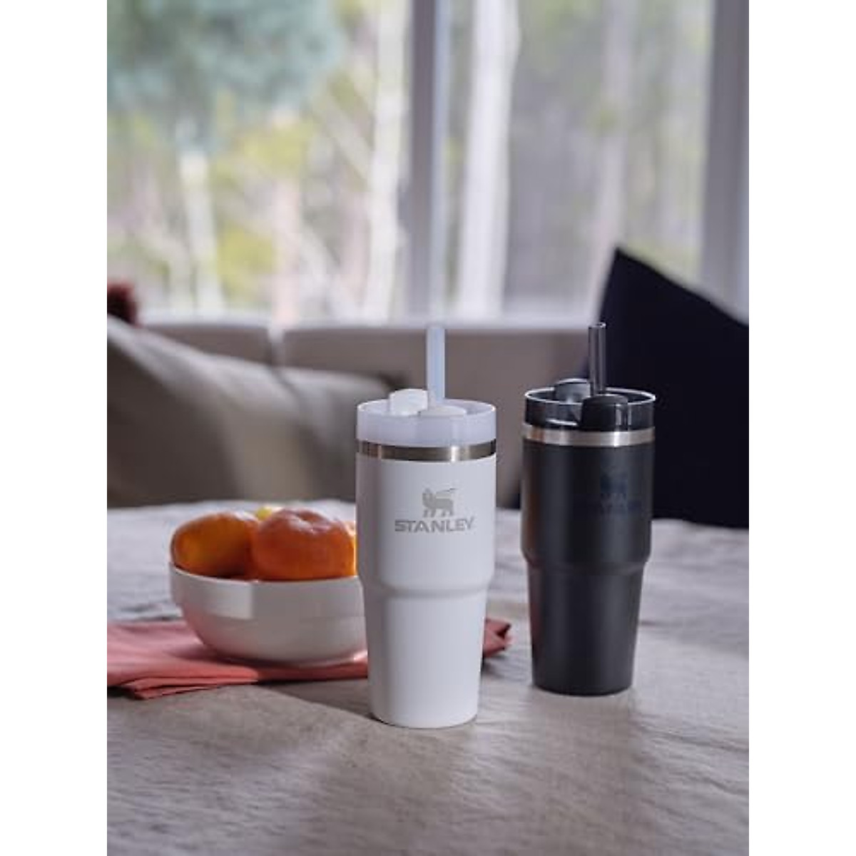 Stanley Quencher H2.0 Tumbler with Straw 14 oz | Flowstate 3-Position Lid | Cup Holder Compatible for Travel | Insulated Stainless Steel Cup | BPA-Free | Black 2.0