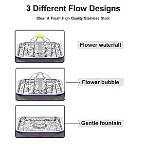 Crystal Cat Water Fountain Stainless Steel, 100oz/3L Pet Fountain with LED Light for Cats and Dogs (Grey)