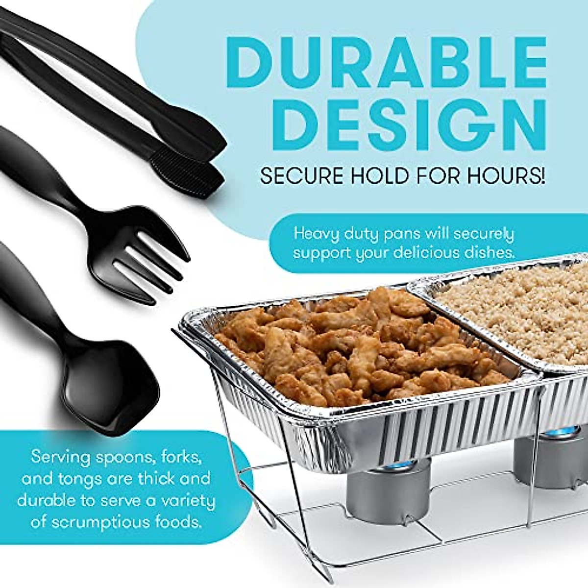Disposable Chafing Dish Buffet Set - 39 Piece Food Warmers for Parties Buffet Servers, Wire Racks Aluminum Pans With Lids Serving Spoons Forks Tongs Gel Cans, Warming Trays for Food, Catering Supplies