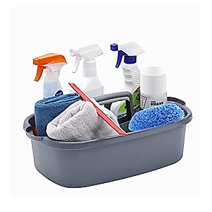 Hioffice Cleaning Caddy Large Plastic Storage Basket Shower Caddy Tote Organizer Basket with Handle, caddy for Cleaning Products, Bathroom, Kitchen, Garden, Garage, Tool, Cleaning Supplies, Gray