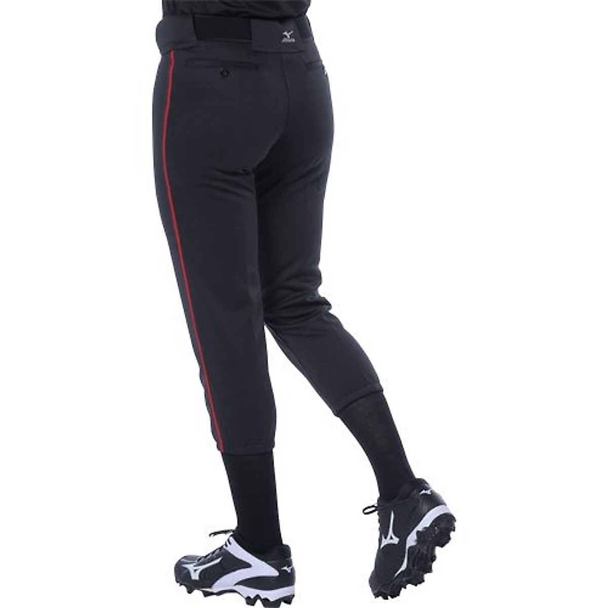 Mizuno Adult Women's Belted Piped Fastpitch Softball Pant, Black-White, Large