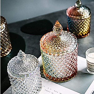 erioctry 300m/10oz Beautiful Crystal Glass Candy Dish with Lid Colorful Wedding Candy Box Sugar Bowl Tin Biscuit Barrel Decorative Jewelry Box