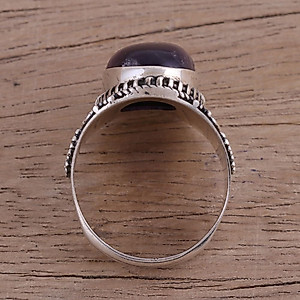 NOVICA Artisan Handmade Amethyst Cocktail Ring Sterling Silver from India Purple Birthstone [crownbezel 0.9 in L x 0.7 in W x 0.3 in H Band Width 3 mm W] ' Twilight Cascade'