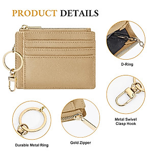 Sodsay Card Case Slim Front Pocket Wallet for Women Credit Card Holder with Keychain(CH Champagne Gold)