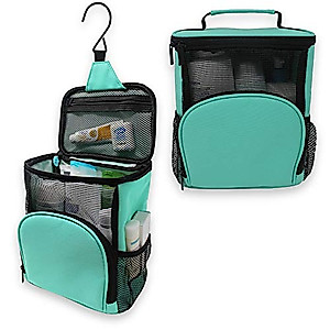 TERRA HOME Shower Caddy Portable - Travel Shower Caddy - Shower Bag - Large Capacity, Quick Dry and Water Resistant with Metal Hook - Shower Caddy Hanging for Gym and Travel (Aqua)