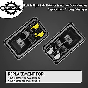 Door Handle Set, Compatible with 1991-1996 Jeep Wrangler YJ 1997-2006 TJ, Exterior & Interior Left Driver & Right Passenger Side | Replace# 79540 79541 55176383AE 55176382AE 55176477AC 55176476AC