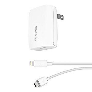 Belkin USB-C Wall Charger 20W with USB C to Lightning Cable (iPhone Fast Charger for iPhone 12 Pro Max/12/12 Pro/ 12 Mini, iPhone 11, 11 Pro, 11 Pro Max, XS, XS Max, XR, X iPad Pro and More