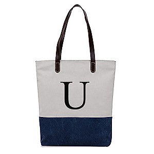 Embroidered Monogram Name Duotone Blue Women Casual Canvas Shoulder Bags Bag Messenger Bag Zipper Tote Bags