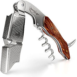 Bere Vino Professional Wine Opener with Foil Cutter | Manual Waiter Corkscrew, Wine Key for Servers and Bartenders | Stainless Steel Rosewood Wine Bottle Opener with Can/Bottle Opener for Home