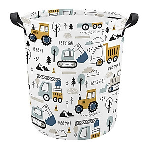 mchuang Boho Cartoon Truck Tractor Cargo Crane Cars Laundry Hamper,kids laundry Basket,Waterproof Storage Bin for Bedroom,Clothes Organizer Basket,Toys Box,Room Decor