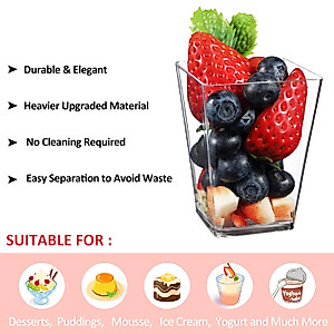 Eupako 50 Pack 5 oz Square Clear Plastic Dessert Cups Small Clear Plastic Tumbler Cups Great for Desserts, Appetizers, Puddings, Mousse and More