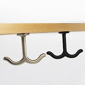 NNNJunhua Zinc Alloy Ceiling Double Hook Cabinet Wardrobe Coat Towel Hat Hook Hooks Under Cabinet Shelf 6 Pieces (Black)