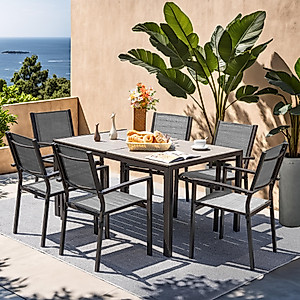 Rankok Patio Dining Chairs Set of 6 Stackable Outdoor Chairs with Armrest 290 Lbs Outdoor Textilene Dining Chairs for Backyard, Lawn, Garden, Poolside (Grey)