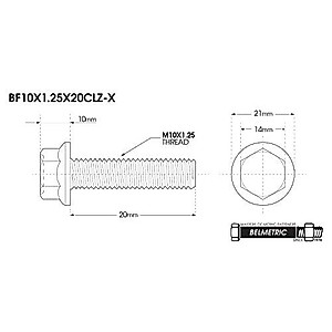 (15pcs) BelMetric M10X1.25X20mm JIS Hex Head Flange Bolt 14mm Wrench, Class 10.9 Plated Zinc for Automobile, Motorcycle, and Mechanical Applications BF10X1.25X20CLZ