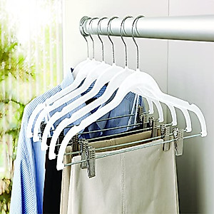 Simplify 6 Pack Velvet Hangers with Clips | Skirt and Pants | Slim Space Saving | Closet Organization | Non-Slip | Prevent Creases | Swivel Neck | Durable | White