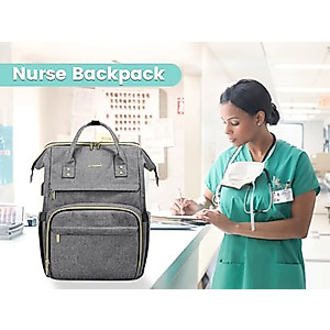 LOVEVOOK Laptop Backpack Women Teacher Backpack Nurse Bags, 15.6 Inch Womens Work Backpack Purse Waterproof Anti-theft Travel Back Pack with USB Charging Port (Grey)