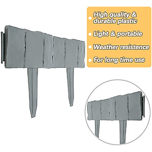 Yaegoo Garden Border Edging, 20 Pcs Stones Effect Fence Decorative Flower Bed Edging for Garden, Lawn and Landscape Edging, Interlocking Outdoor Lawn Stakes (Gray)