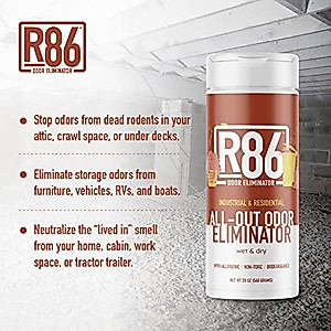 R86 Industrial All-Out Odor Eliminator, Removes Dead Animal Odor, Skunk Odor, Urine, Poop, Musty Basement & More – Natural Formula, Use Wet or Dry, Biodegradable