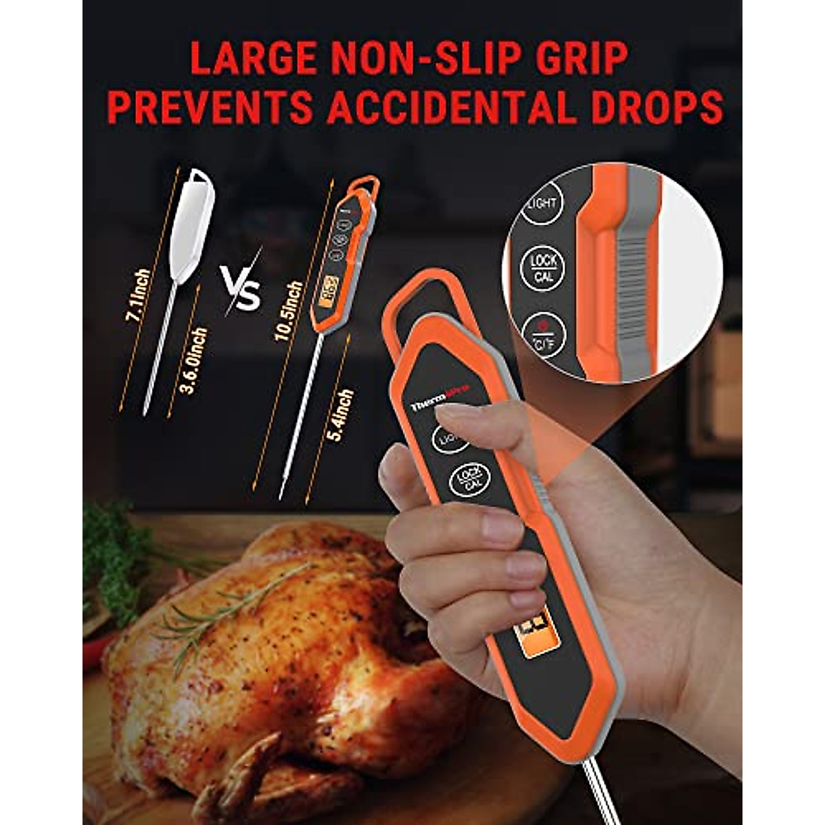 ThermoPro TP15H Waterproof Instant Read Food Thermometer for Cooking, Digital Meat Thermometer Probe with Backlight & Calibration, Cooking Thermometer for Meat Liquids Candy BBQ Oven Turkey