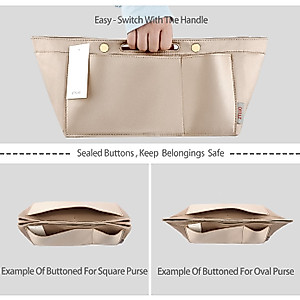 ZTUJO Purse Organizer Insert For Handbags, Silky Bag Organizer With 2 Zippers For Speedy Neverful Tote and More (Beige, Large)