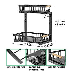 2 Pack Under Sink Organizer, Height Adjustable Pull out Cabinet Organizer, 2 Tier Metal Under Sink Organizer Storage, Sliding Storage Drawer for Kitchen Bathroom Laundry Room Pantry.