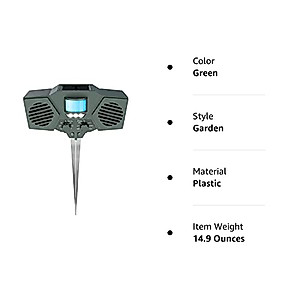 Hoont Solar Powered Motion Activated Ultrasonic with Flashing Strobe Outdoor Animal and Pest Repeller for Birds