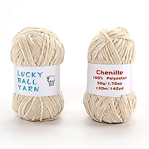 2PCS Soft Chenille Yarn Blanket Yarn,Velvet Yarn for Knitting,Fancy Yarn for Crochet,Crochet Yarn for Sweater/Hat/Blankets/DIY Craft(Beige)