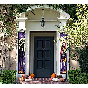 Jack Skellington Porch Sign Banner 2 Pcs 11.8×70.8" Halloween Nightmare Before Christmas Banner Halloween Party Supplies Welcome Sign Halloween Door Banner fall Decorations