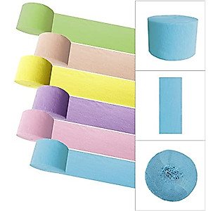 InnoFun Birthday Party Crepe Paper Streamers Decoration,Colored Streamer Backdrop,6 Rolls 492ft(1.8 Inch x 82 Ft/Roll) (Pastel01)