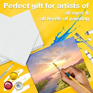 Canvas Panels, 100% Cotton 12.3 oz Triple Primed Canvases for Painting, Acid-Free Flat Thin Canvas Large Blank Art Canvas Boards for Acrylic Oil Watercolor Gouache Painting (White, 18"x24"(6-Pack))