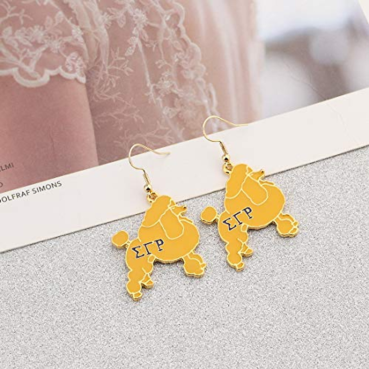CHOORO Sigma Gamma Rho Sorority Necklace 1922 Sorority Paraphernalia Gift Greek Sorority Jewelry (Yellow dog earrings)