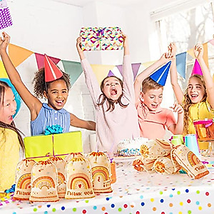 Coume 24 Pcs Boho Rainbow Party Favor Bags 4 x 6 Inches Canvas Drawstring Treat Gift Pouches Mini Candy Goodie Bags Rainbow Party Decorations for Rainbow Themed Birthday Baby Shower Party Supplies