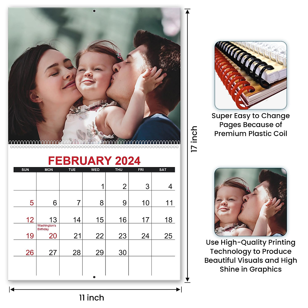 Custom Photo Wall Calendar 2024 for Home & Office - Print Your 13 Memories & Make Your Own Personalized Calendar 2024 - Customized Christmas Gift (Large 11'' x 17'' Made in USA) - 10 Pack
