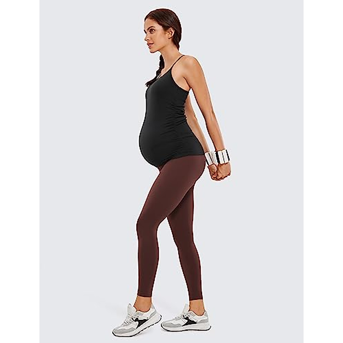 CRZ YOGA Womens Butterluxe Maternity Leggings Over The Belly 25" - Buttery Soft Workout Activewear Yoga Pregnancy Pants Taupe Medium